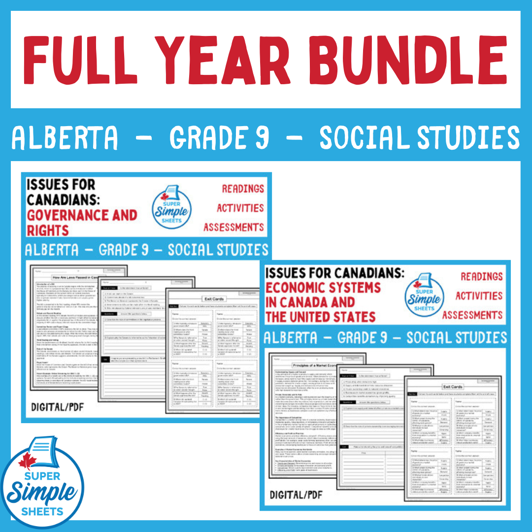 Alberta - Grade 9 Social Studies - FULL YEAR BUNDLE – Super Simple Sheets