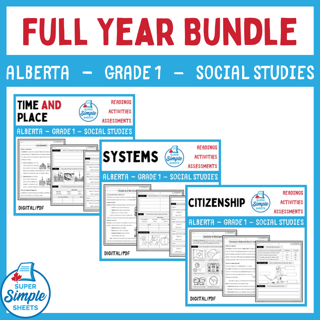Alberta - Grade 1 Social Studies - FULL YEAR BUNDLE – Super Simple Sheets