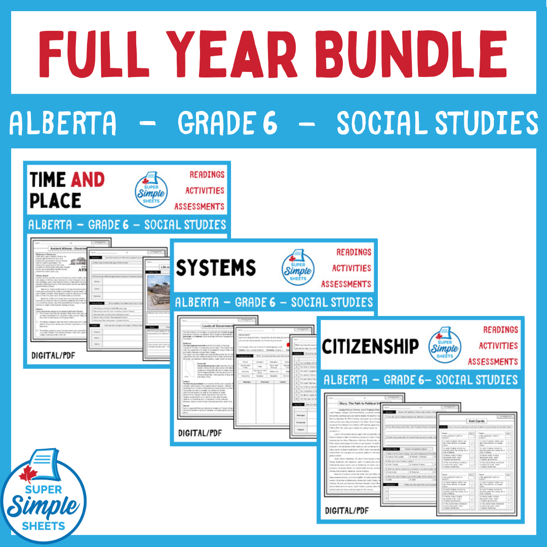 Alberta - Grade 6 Social Studies - FULL YEAR BUNDLE – Super Simple Sheets