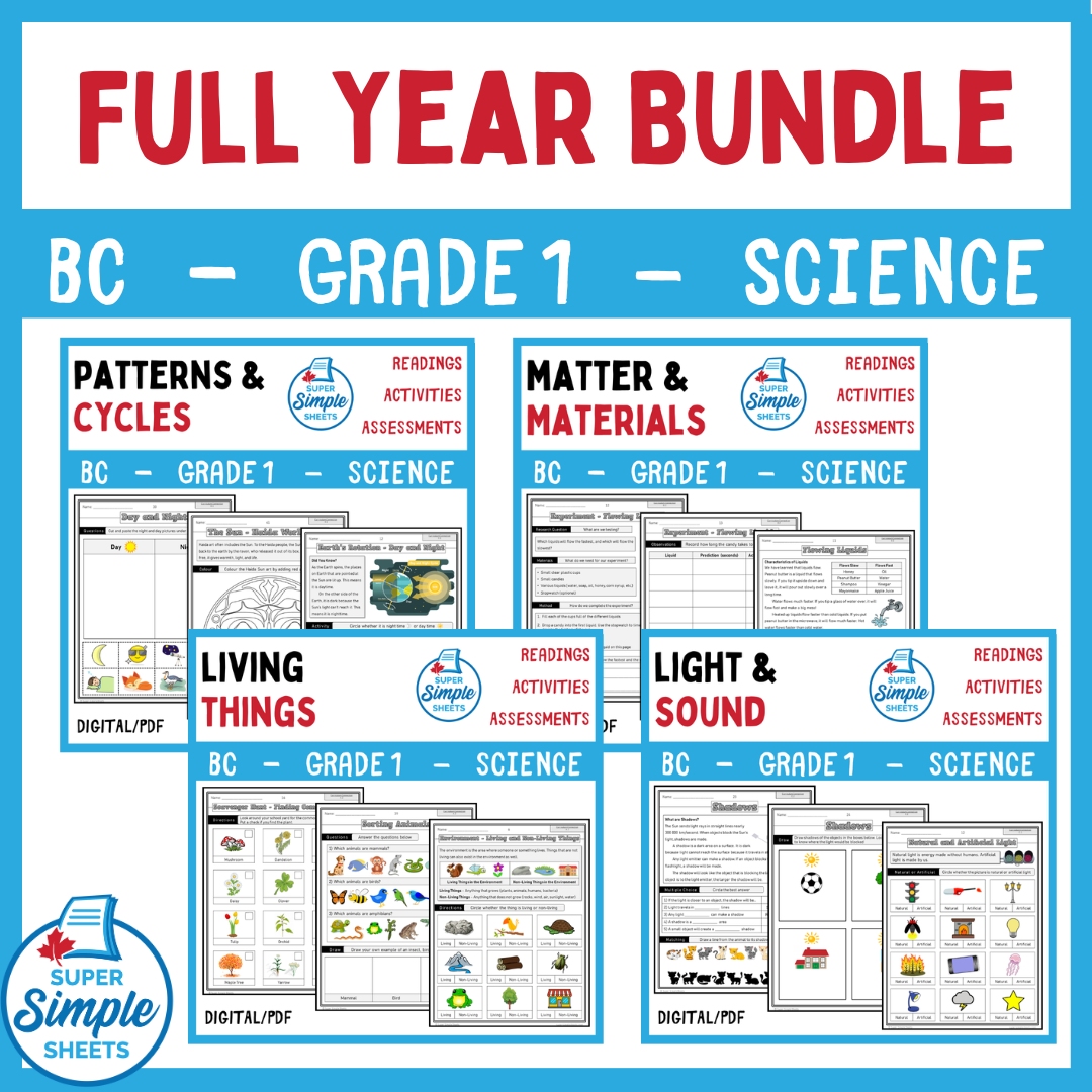 BC Grade 1 Science Full Year Bundle – Super Simple Sheets