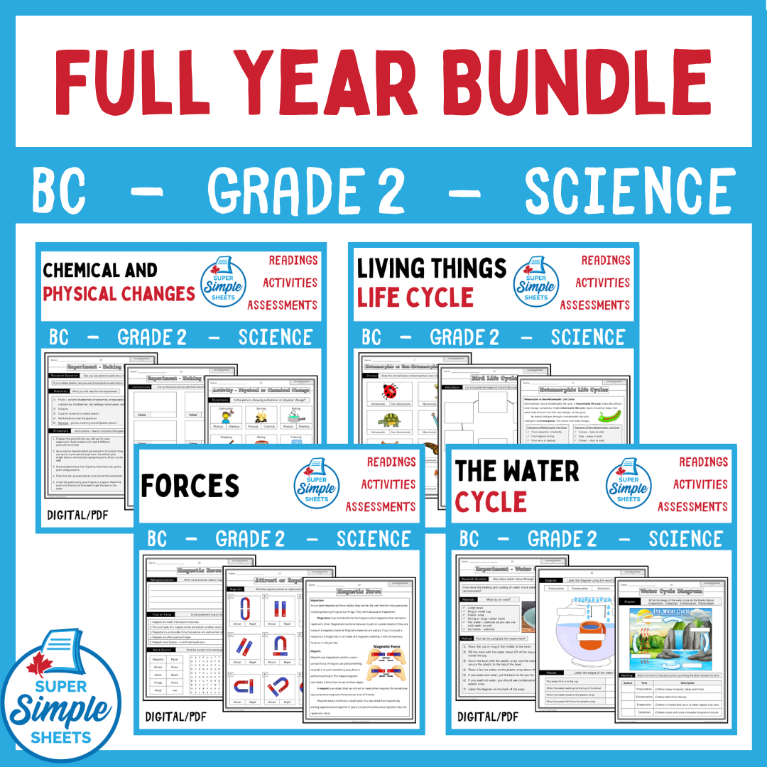 BC Grade 2 Science Full Year Bundle – Super Simple Sheets