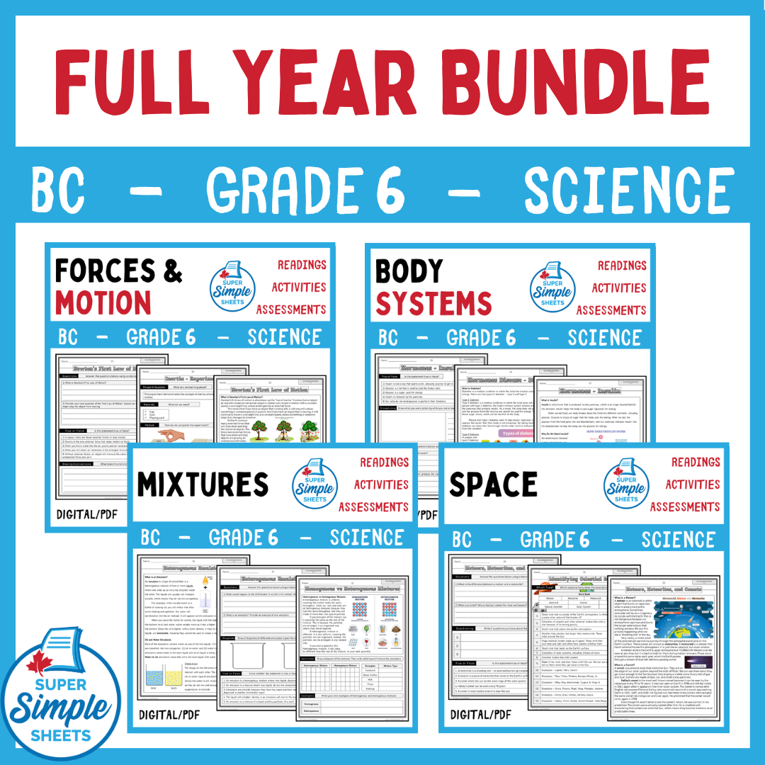 BC Grade 6 Science Full Year Bundle – Super Simple Sheets