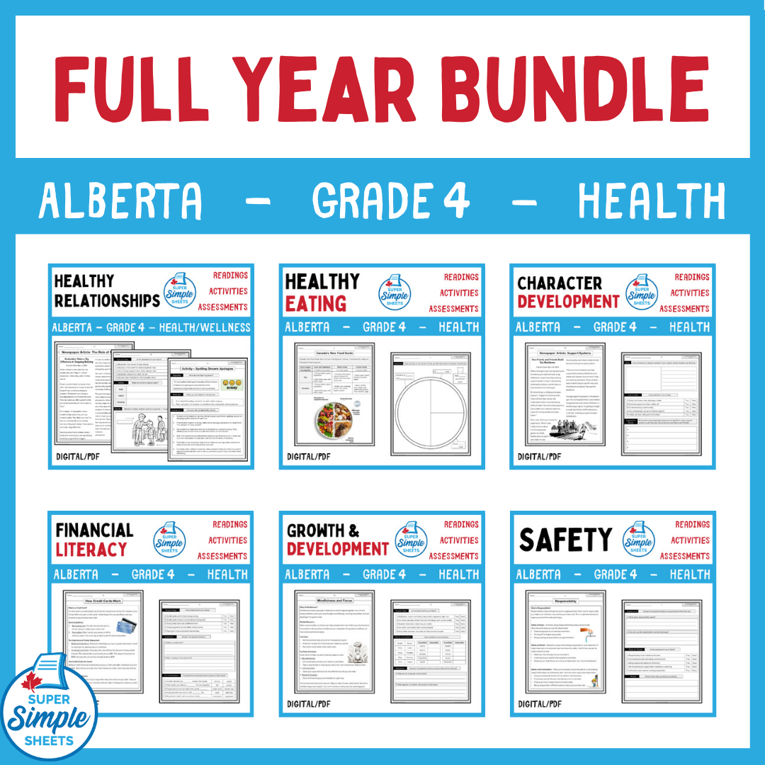 Alberta Grade 4 Health - Full Year Bundle – Super Simple Sheets