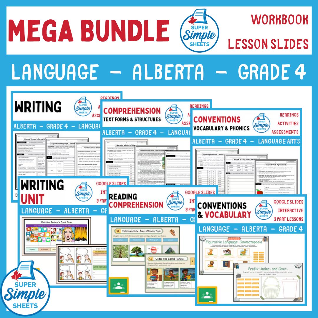 Grade 4 - Alberta Language - Lessons/Workbook Mega Bundle – Super ...