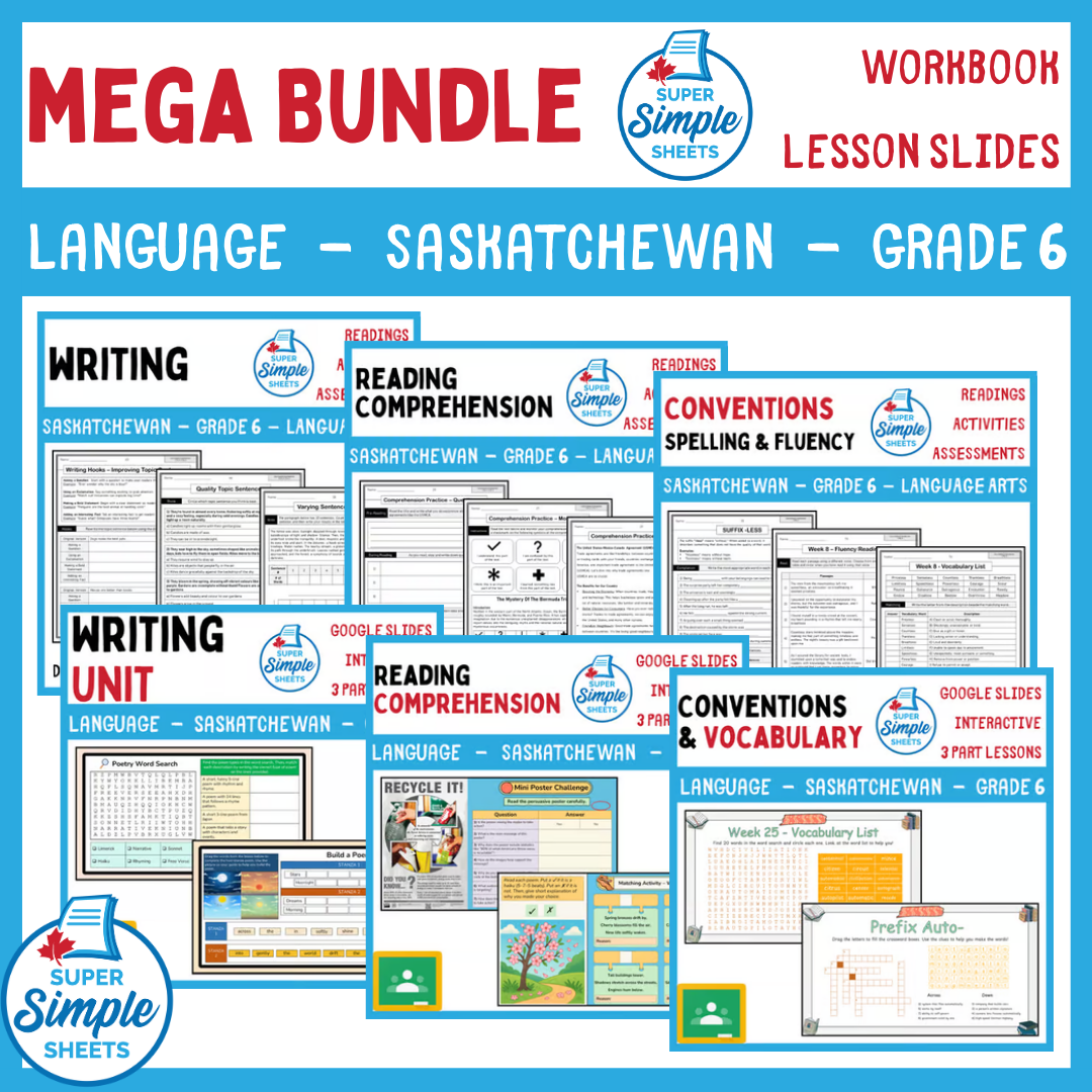 Grade 6 - Saskatchewan Language - Lessons/Workbook Mega Bundle – Super ...