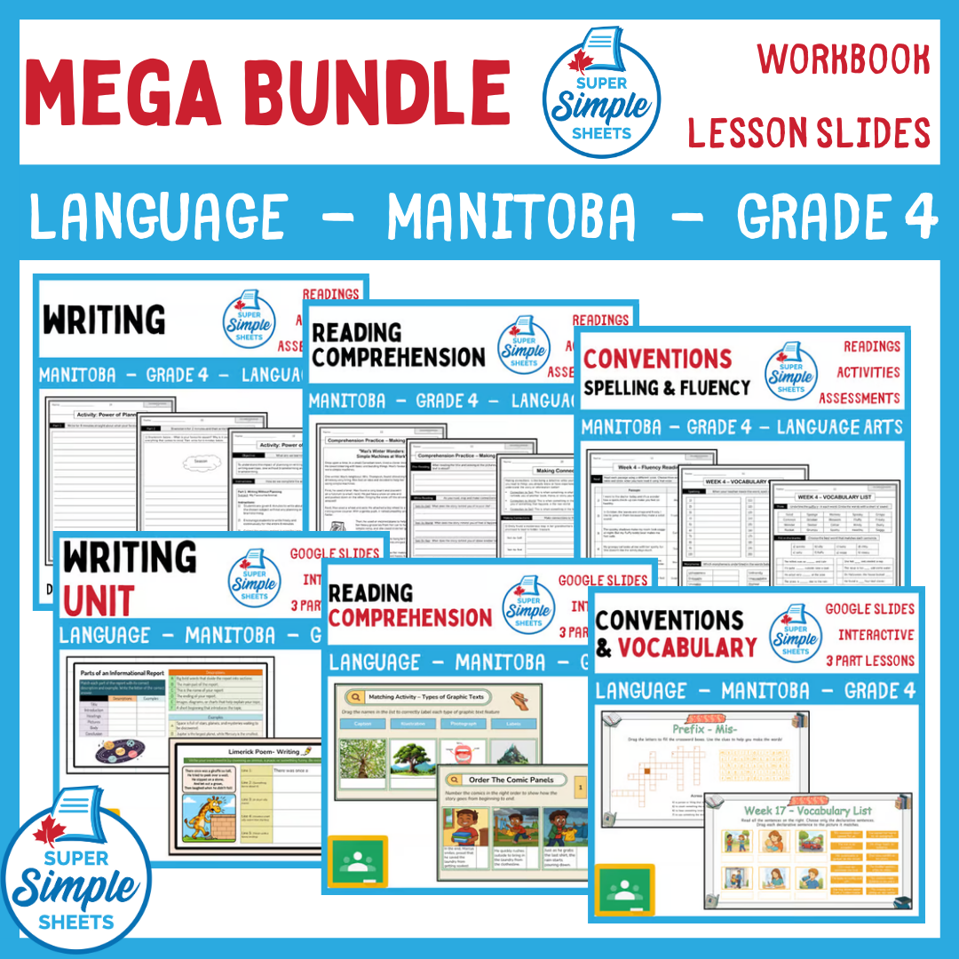 Grade 4 - Manitoba Language - Lessons/Workbook Mega Bundle – Super ...