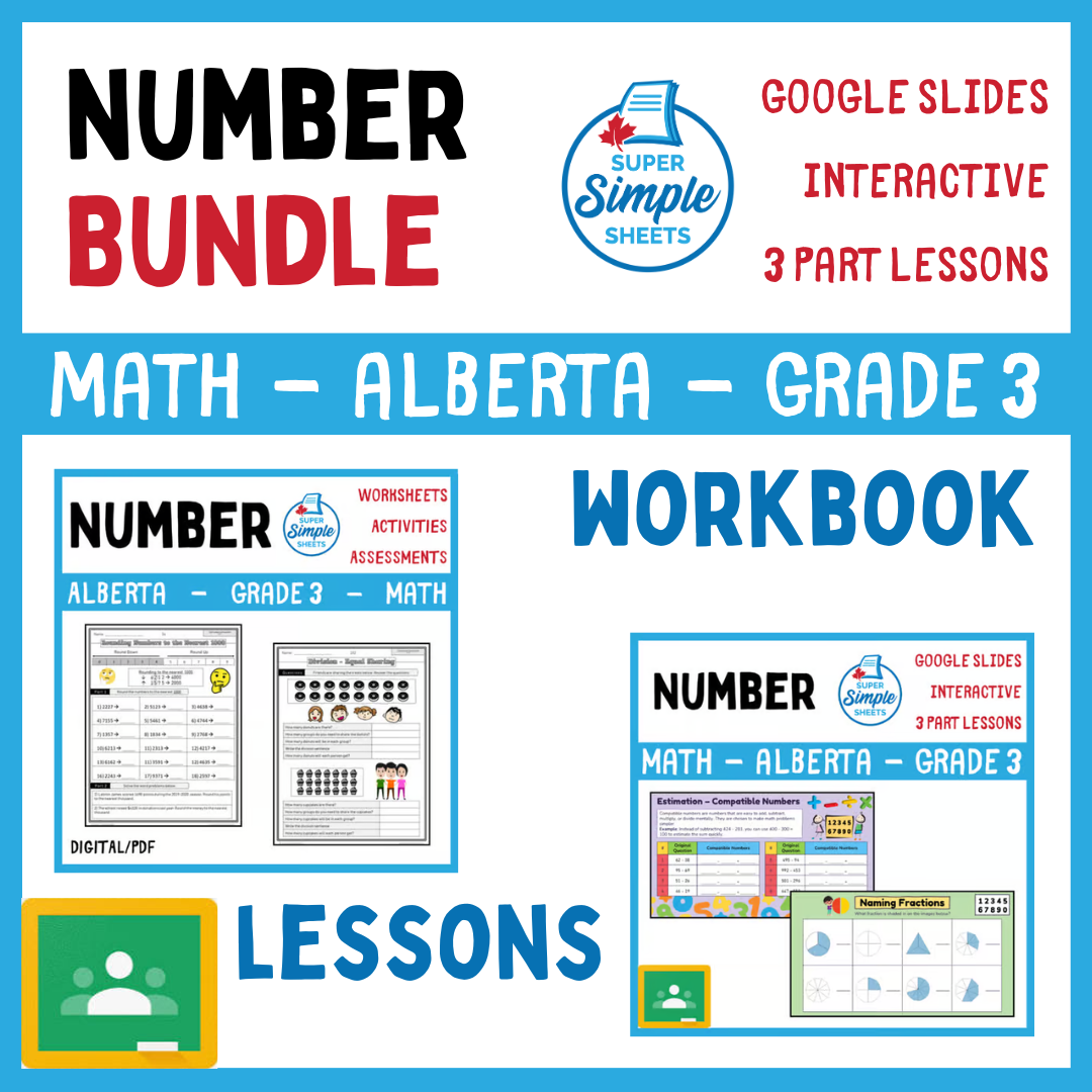 Grade 3 - Number Unit - Alberta Math - Lesson/Workbook Bundle – Super ...