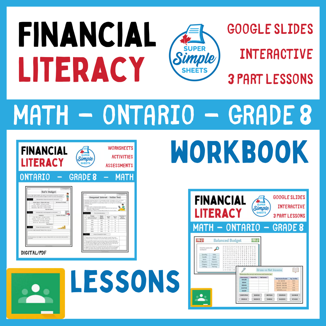 Grade 8 - Financial Literacy Unit - Ontario Math - Lesson/Workbook Bun ...