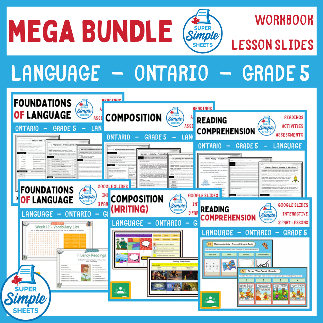 Grade 5 - Ontario Language - Lessons/Workbook Mega Bundle – Super ...