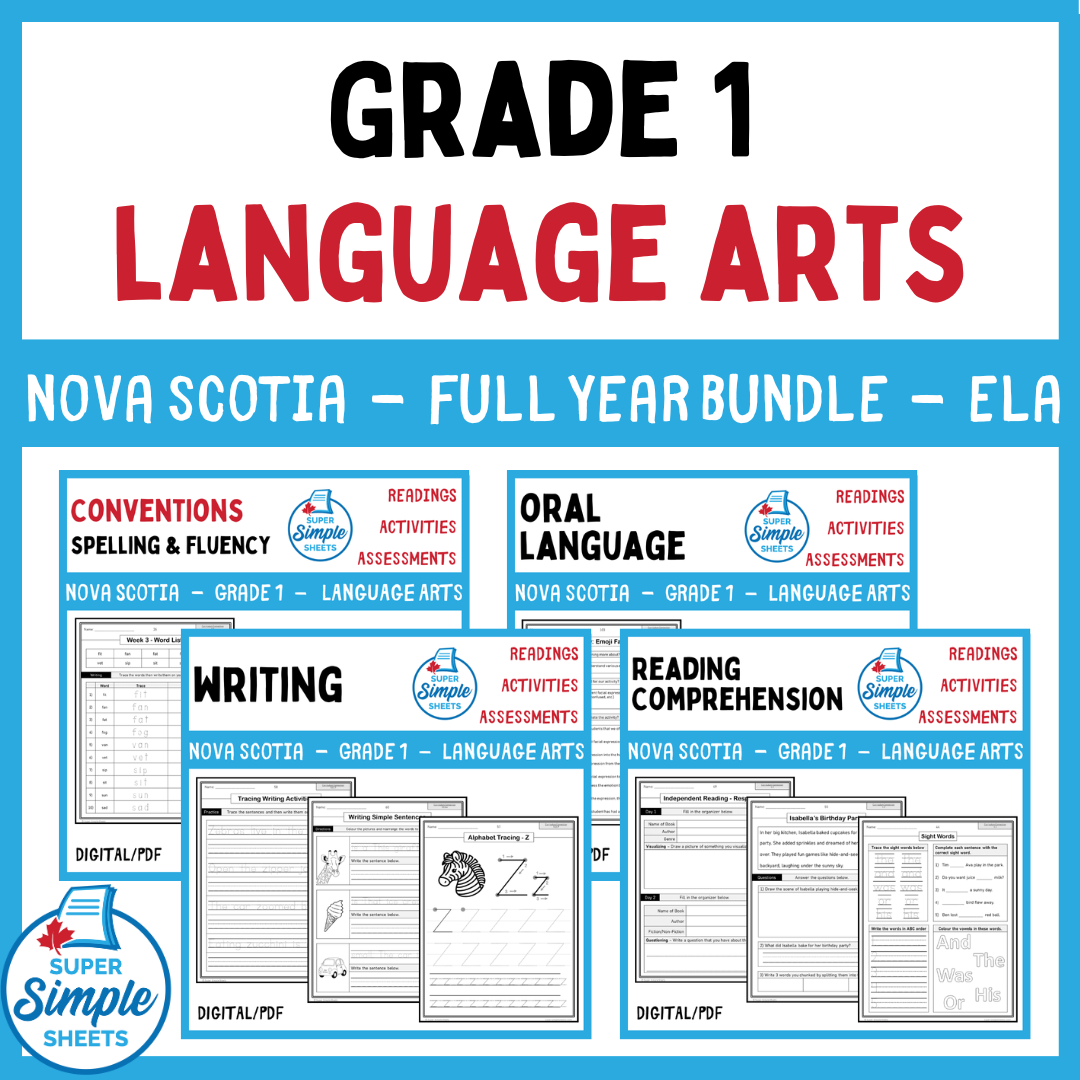 Nova Scotia Grade 1 Language Arts ELA - FULL YEAR BUNDLE – Super Simple ...
