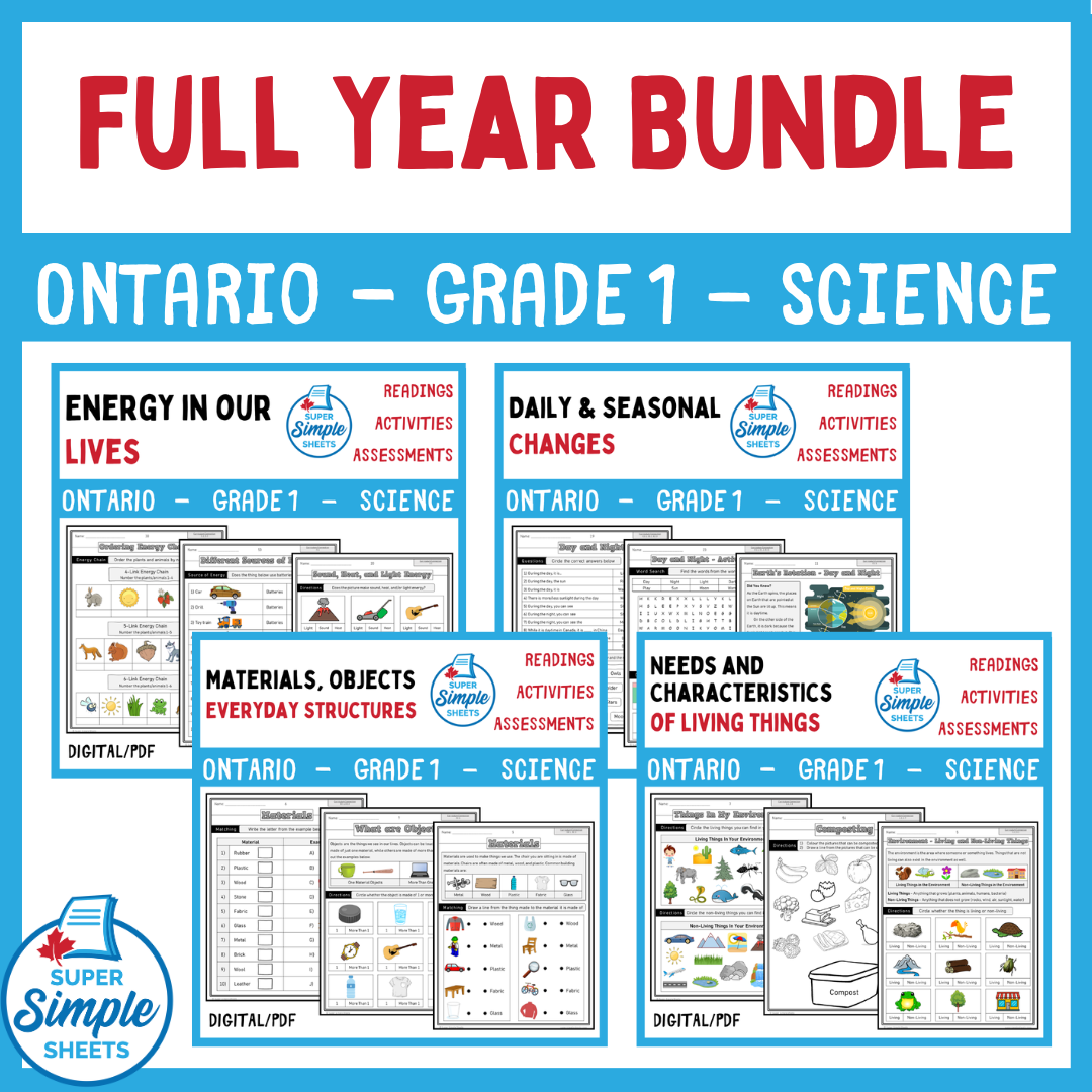 NEW 2022 CURRICULUM! Ontario - Grade 1 - Science - FULL YEAR BUNDLE ...
