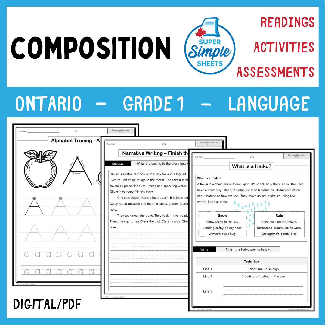 NEW 2023 Ontario Language - Grade 1 - Composition – Super Simple Sheets