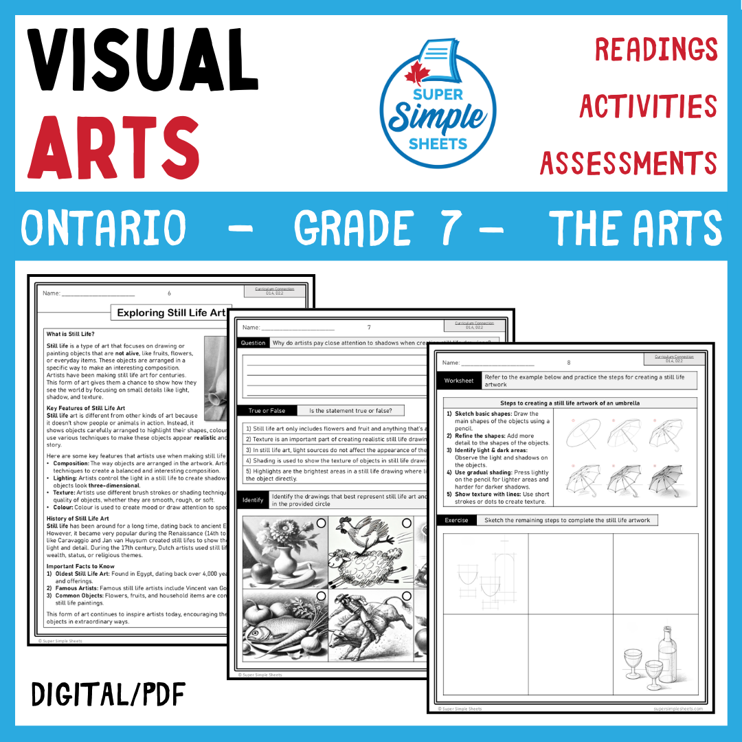 Ontario Arts Curriculum Grade 7 - Visual Arts – Super Simple Sheets