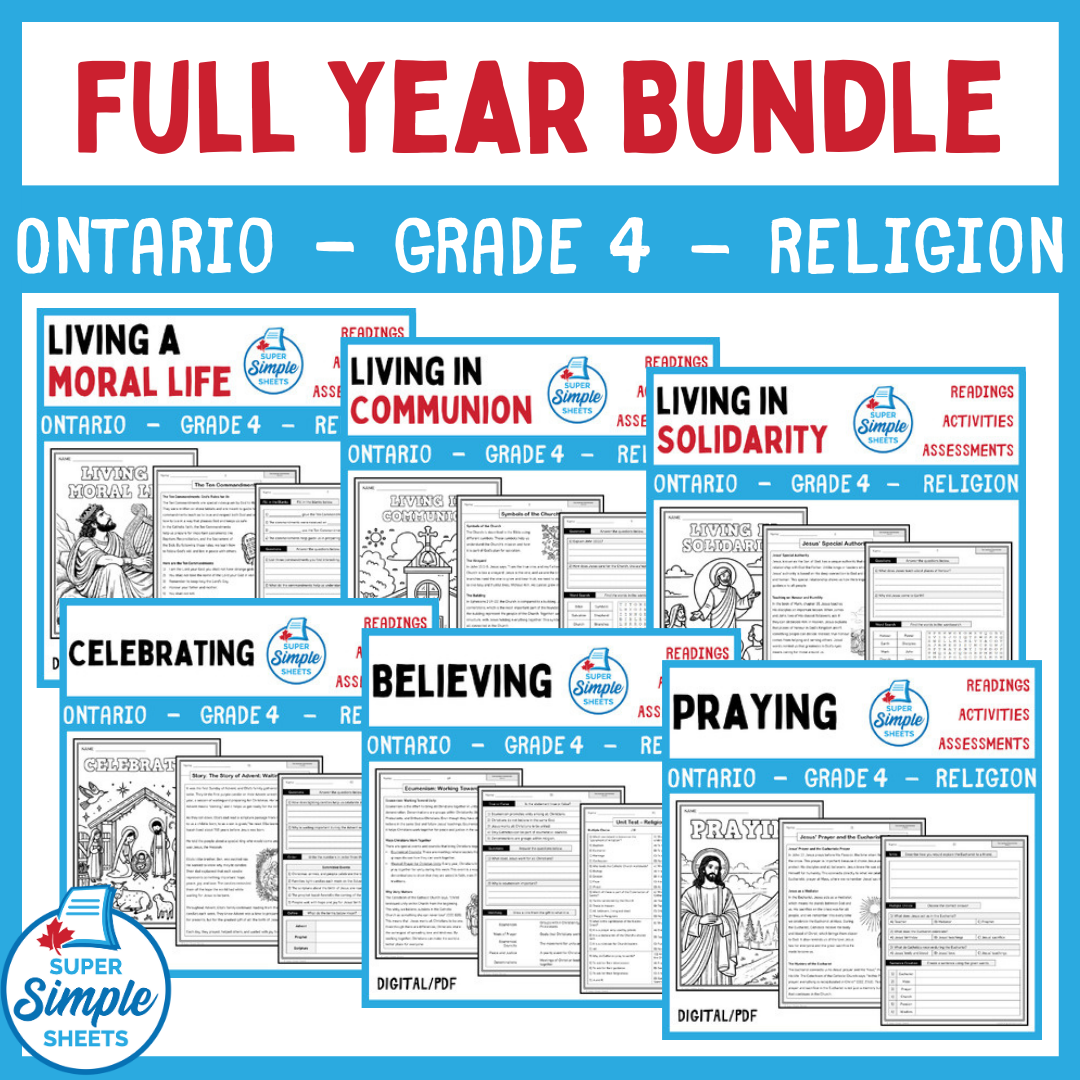 Ontario Catholic Religion - Grade 4 Full Year Bundle – Super Simple Sheets