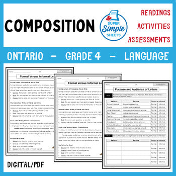 NEW 2023 Ontario Language - Grade 4 - Composition – Super Simple Sheets