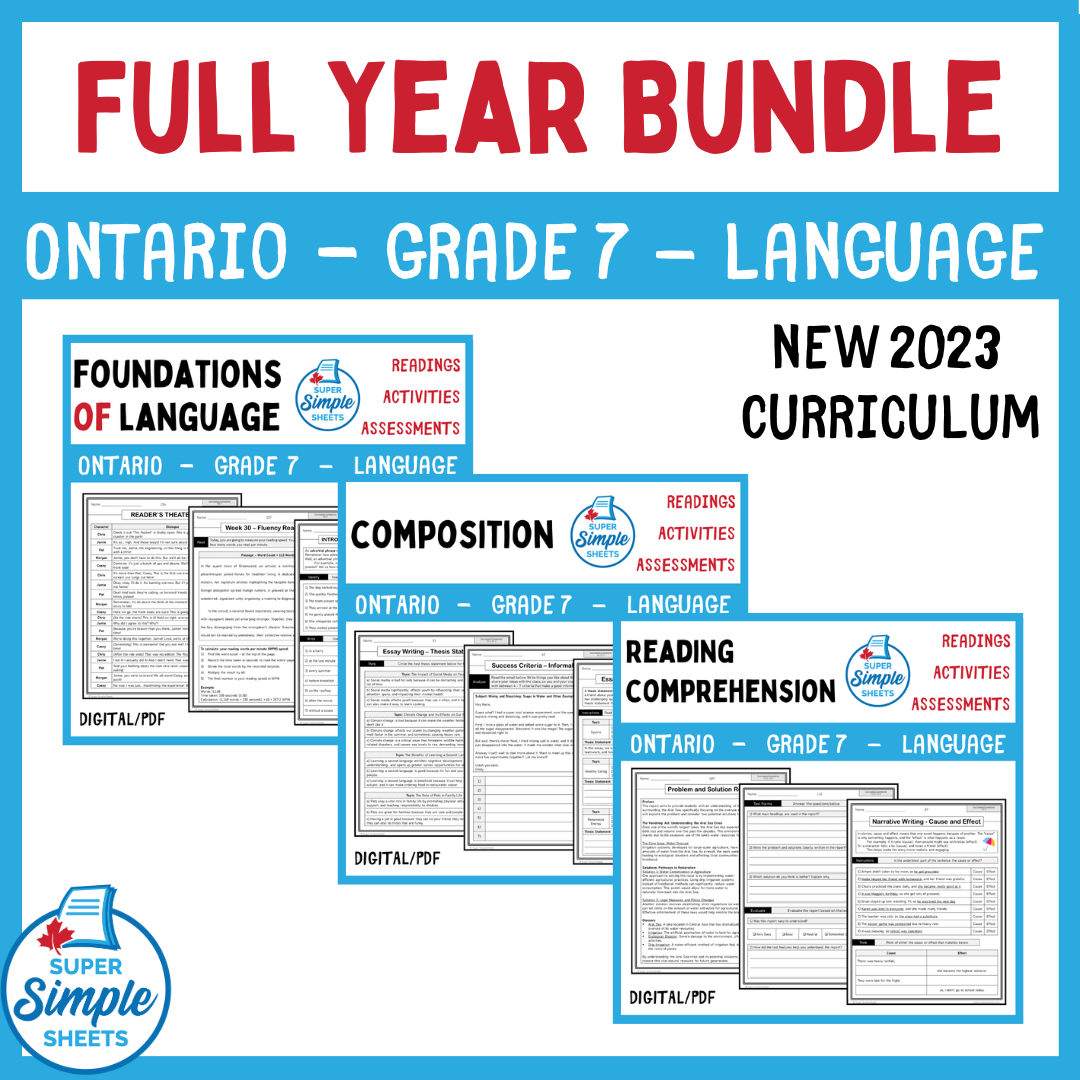 Ontario Grade 7 Language - FULL YEAR BUNDLE - NEW 2023 Curriculum ...