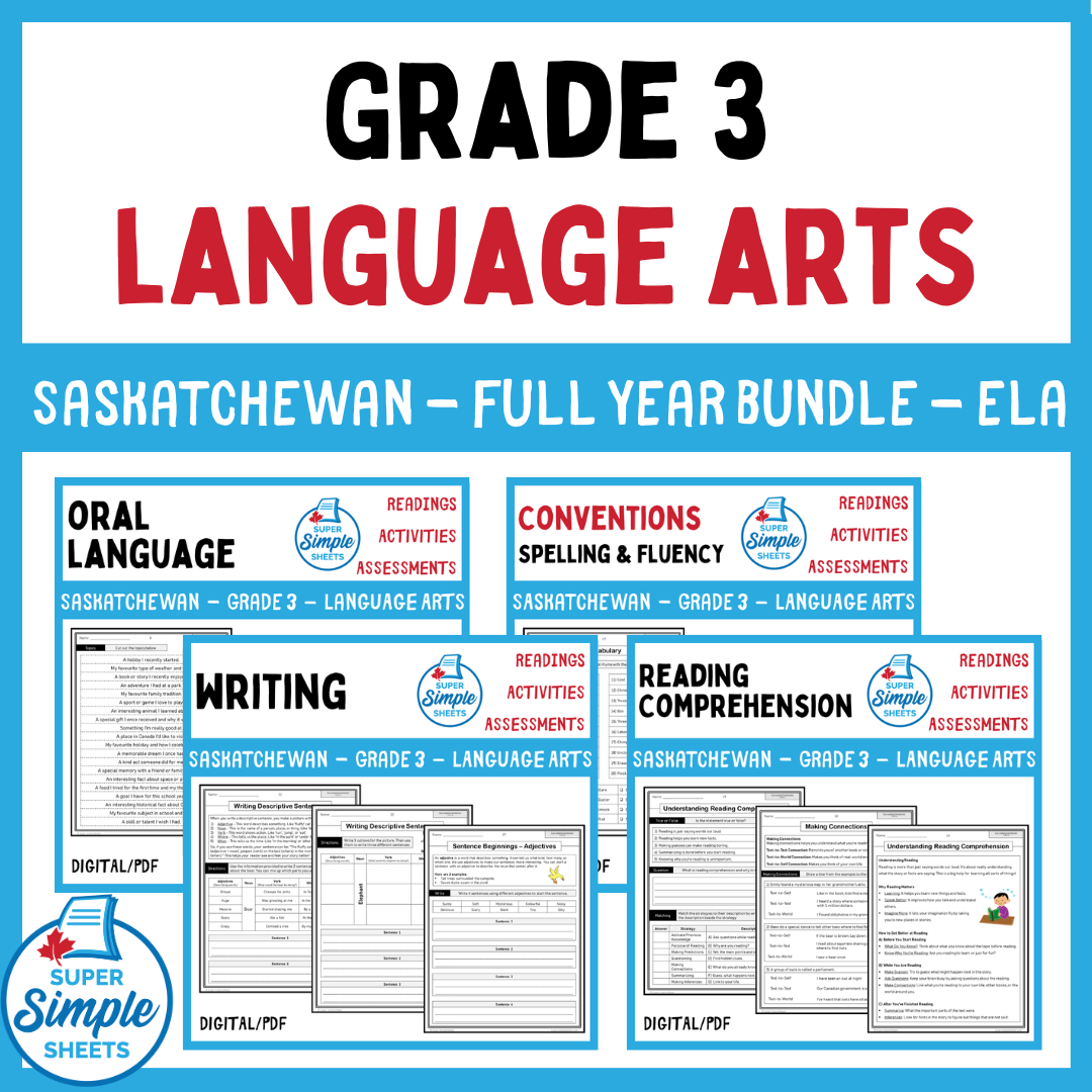 Saskatchewan Grade 3 Language Arts ELA - FULL YEAR BUNDLE – Super ...