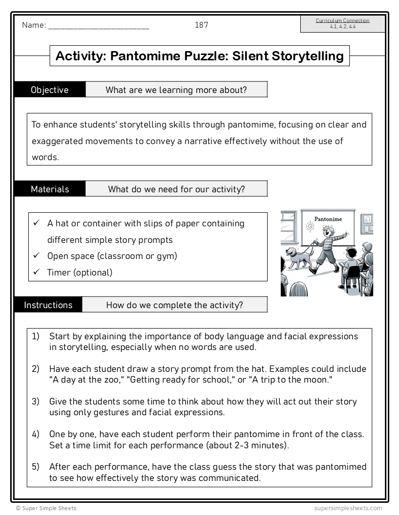 BC Arts Education - Grade 4 - Drama Unit – Super Simple Sheets