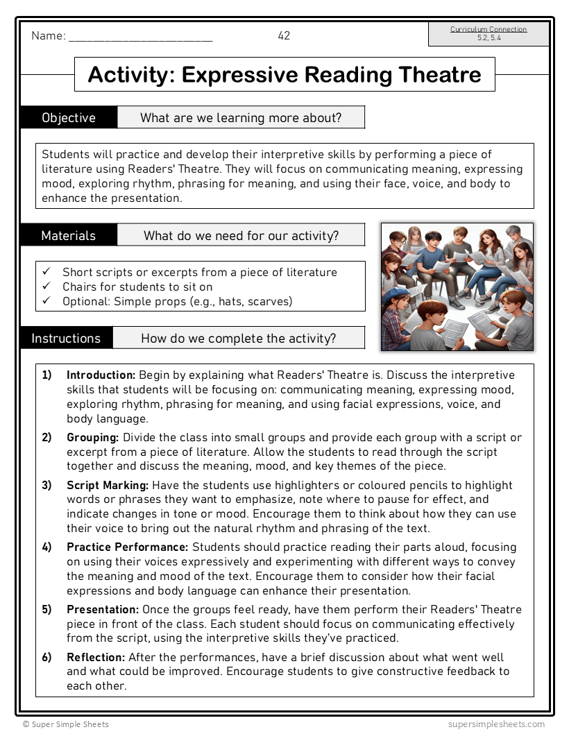 BC Arts Education - Grade 5 - Drama Unit – Super Simple Sheets