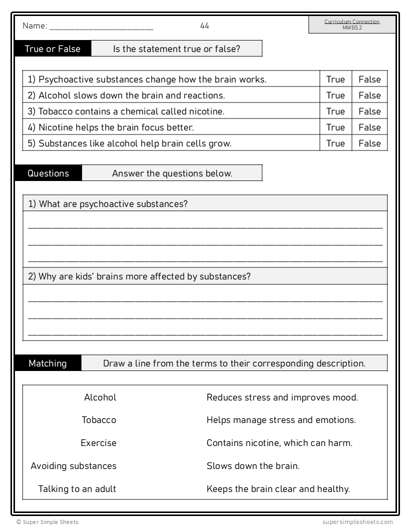 BC Health Curriculum - Grade 5 - FULL YEAR BUNDLE – Super Simple Sheets