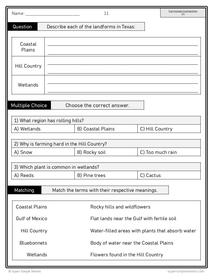 Texas - Grade 3 Social Studies - FULL YEAR BUNDLE – Super Simple Sheets