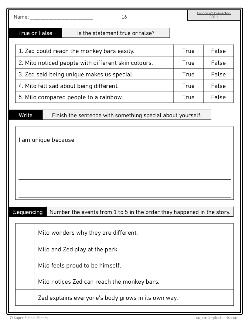 Alberta Grade 1 Health - Full Year Bundle – Super Simple Sheets