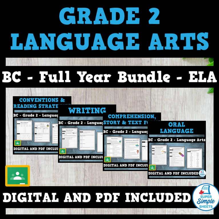 BC Grade 2 Language Arts ELA - FULL YEAR BUNDLE – Super Simple Sheets