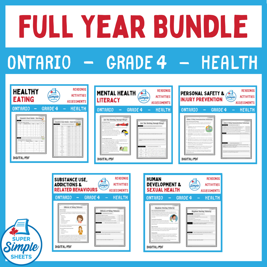 Ontario - Grade 4 Health - Full Year Bundle – Super Simple Sheets