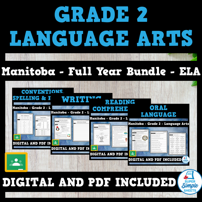 Manitoba Grade 2 Language Arts ELA - FULL YEAR BUNDLE – Super Simple Sheets