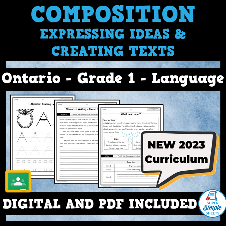 NEW 2023 Ontario Language - Grade 1 - Composition – Super Simple Sheets