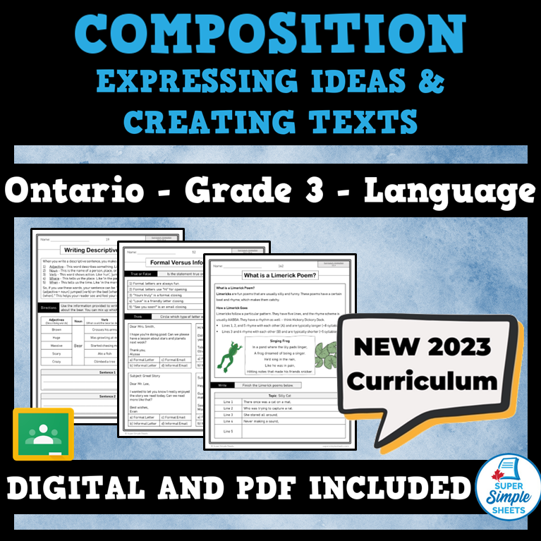 NEW 2023 Ontario Language - Grade 3 - Composition – Super Simple Sheets