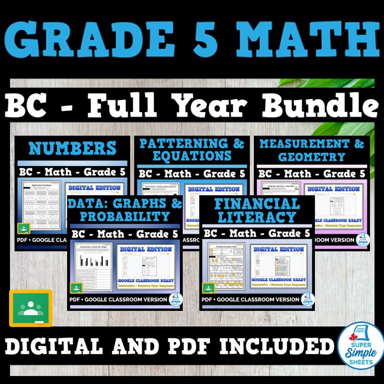 BC Grade 5 Math Whole Year Bundle Digital and PDF – Super Simple Sheets