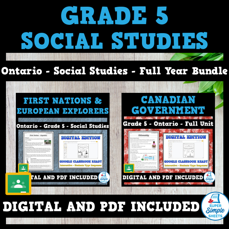 Ontario - Grade 5 - Social Studies - FULL YEAR BUNDLE – Super Simple Sheets