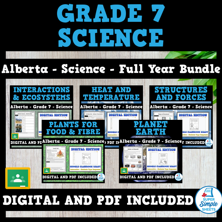 Alberta - Grade 7 Science - FULL YEAR BUNDLE – Super Simple Sheets
