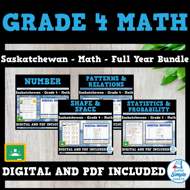 Saskatchewan Grade 4 Math - Full Year Bundle – Super Simple Sheets