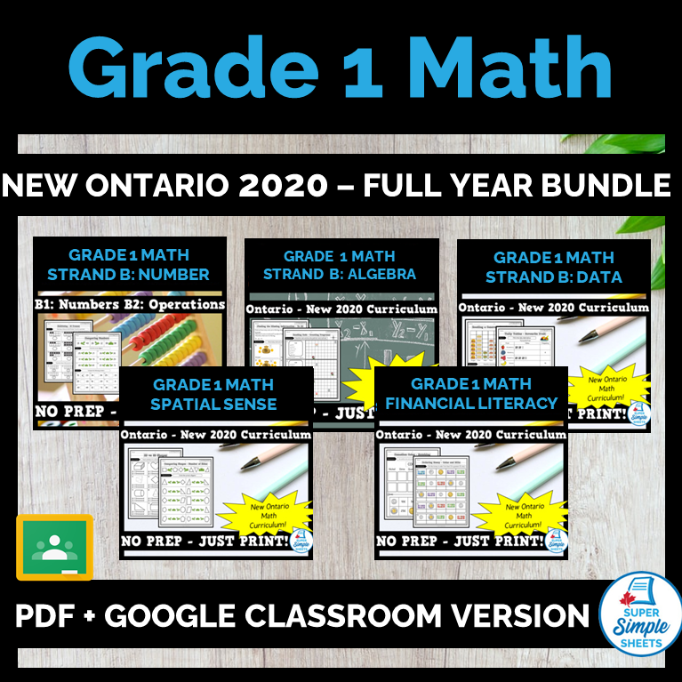 Grade 1 - Full Year Math Bundle - Ontario New 2020 Curriculum – Super ...