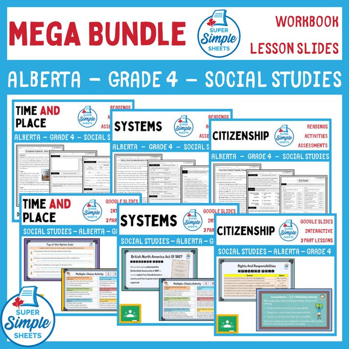 Grade 4 - Alberta NEW Social Studies - Lessons/Workbook Mega Bundle ...