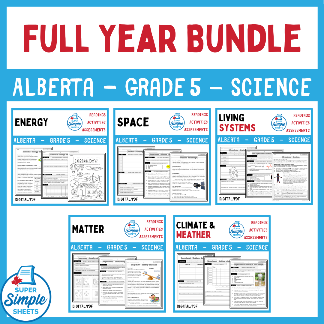 Science - Alberta Grade 5 - FULL YEAR BUNDLE – Super Simple Sheets