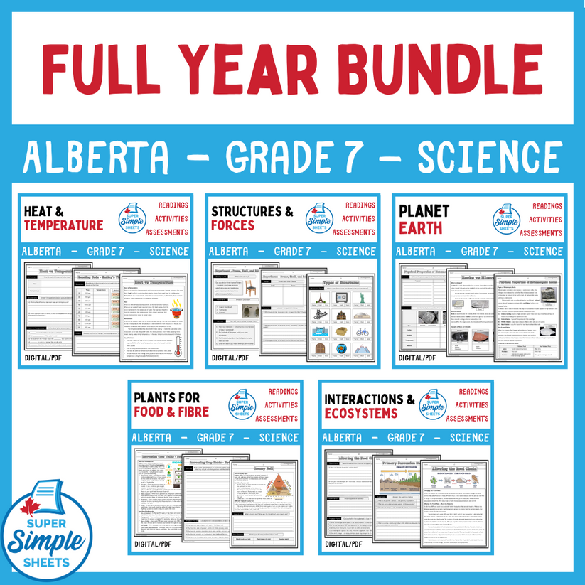 Alberta - Grade 7 Science - FULL YEAR BUNDLE – Super Simple Sheets