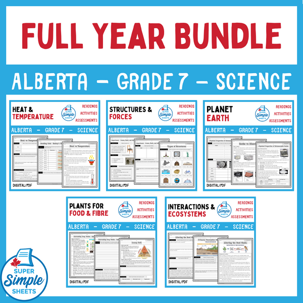Alberta - Grade 7 Science - FULL YEAR BUNDLE – Super Simple Sheets