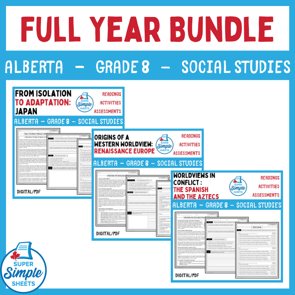 Alberta - Grade 8 Social Studies - FULL YEAR BUNDLE – Super Simple Sheets