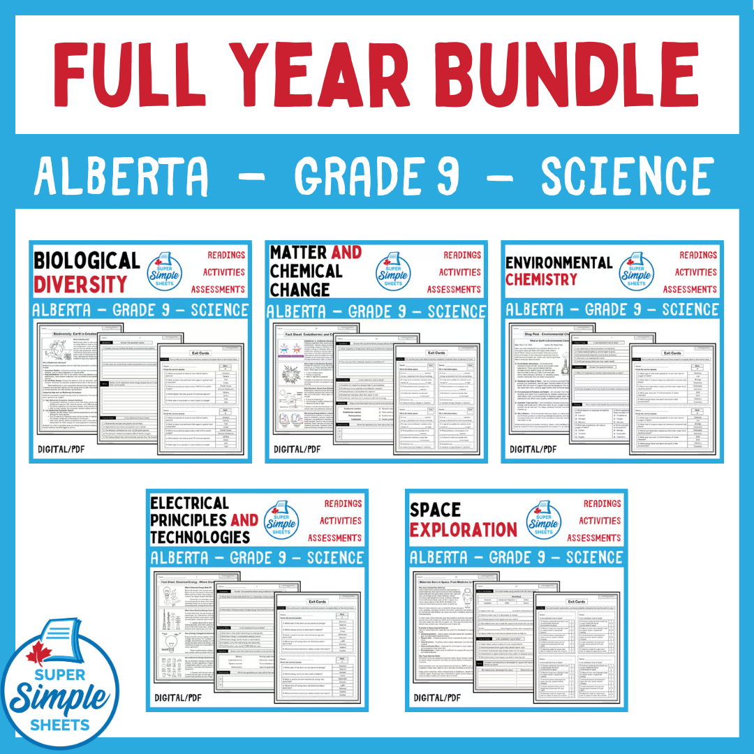 Grade 9 - Alberta Science - FULL YEAR BUNDLE – Super Simple Sheets