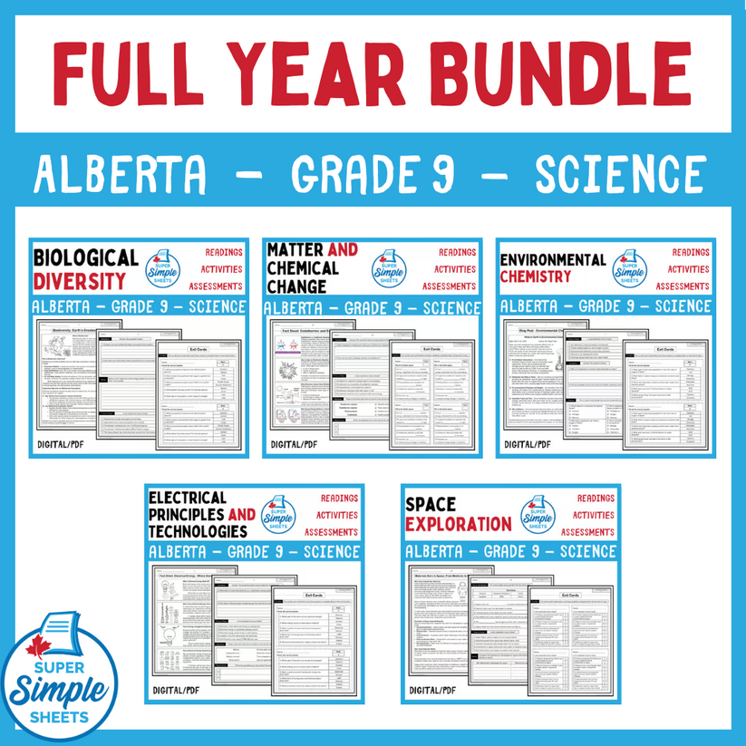 Grade 9 - Alberta Science - FULL YEAR BUNDLE – Super Simple Sheets
