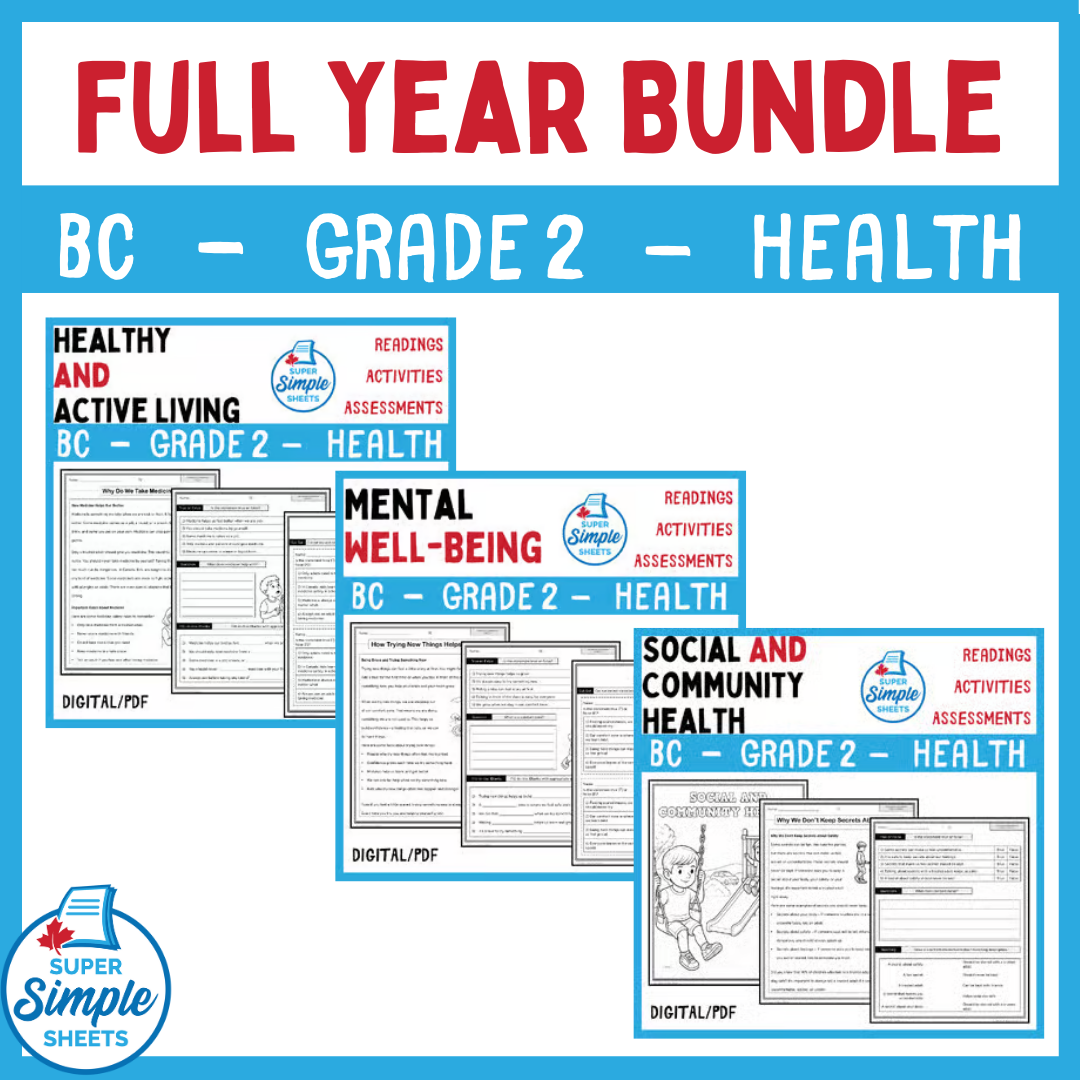 BC Health Curriculum - Grade 2 - FULL YEAR BUNDLE – Super Simple Sheets