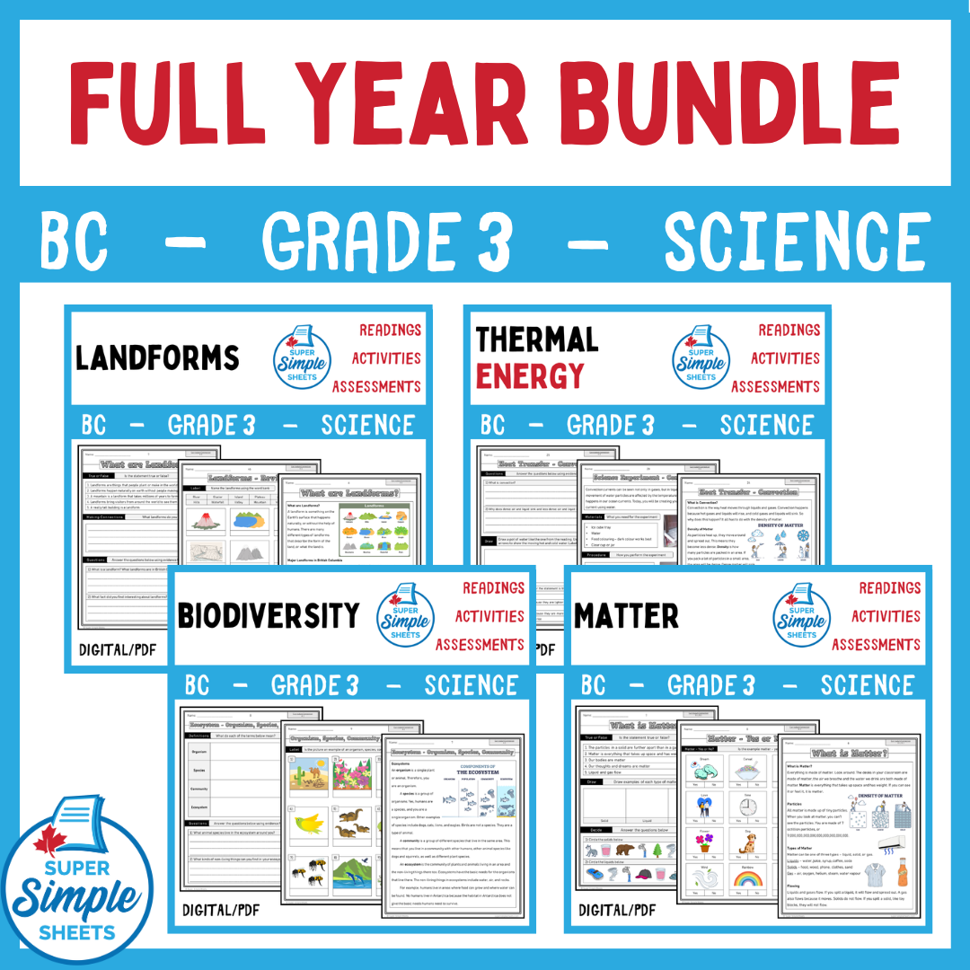 BC Grade 3 Science Full Year Bundle – Super Simple Sheets