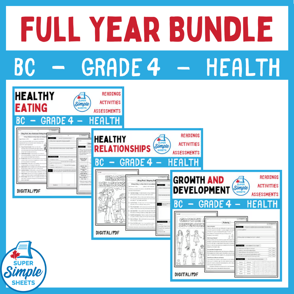 BC Health Curriculum - Grade 4 - FULL YEAR BUNDLE – Super Simple Sheets