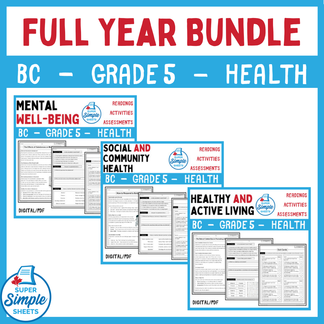 BC Health Curriculum - Grade 5 - FULL YEAR BUNDLE – Super Simple Sheets