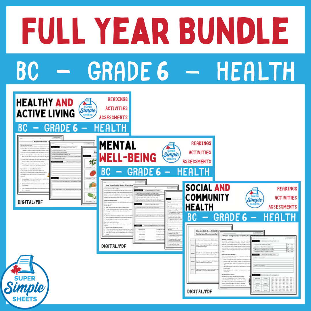 BC Health Curriculum - Grade 6 - FULL YEAR BUNDLE – Super Simple Sheets