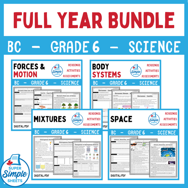 BC Grade 6 Science Full Year Bundle – Super Simple Sheets