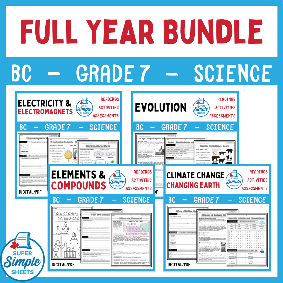 BC Grade 7 Science Full Year Bundle – Super Simple Sheets